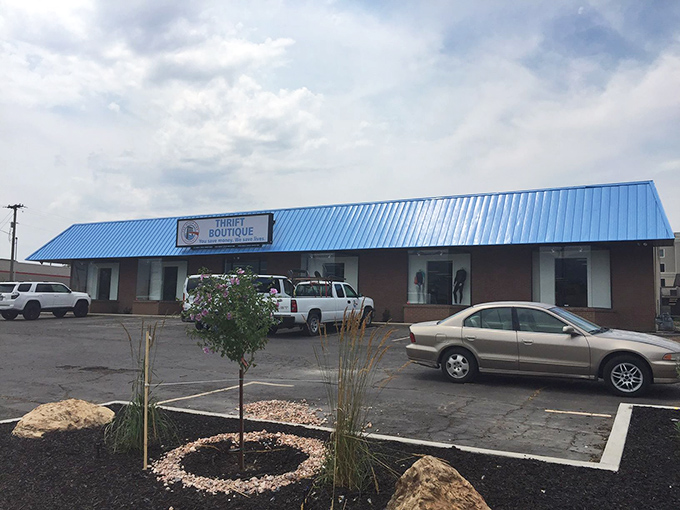 The Other Side's bright blue roof stands out against Utah's landscape &ndash; as unique as the treasures inside.
