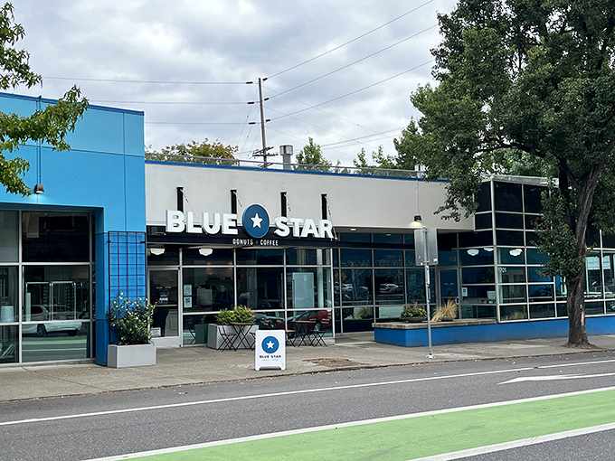The clean lines and bright signage of Blue Star signal that these aren't your grandfather's donuts. Deliciously different! 