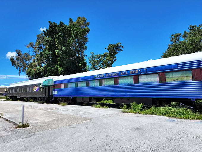 Polished wood and blue exterior &ndash; Bob's Train combines railroad history with the kind of dining experience that makes memories.