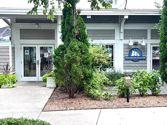 Harbor House: Where sea meets sky meets spectacular seafood. Those white chairs aren't just seats&mdash;they're front-row tickets to nature's best show.