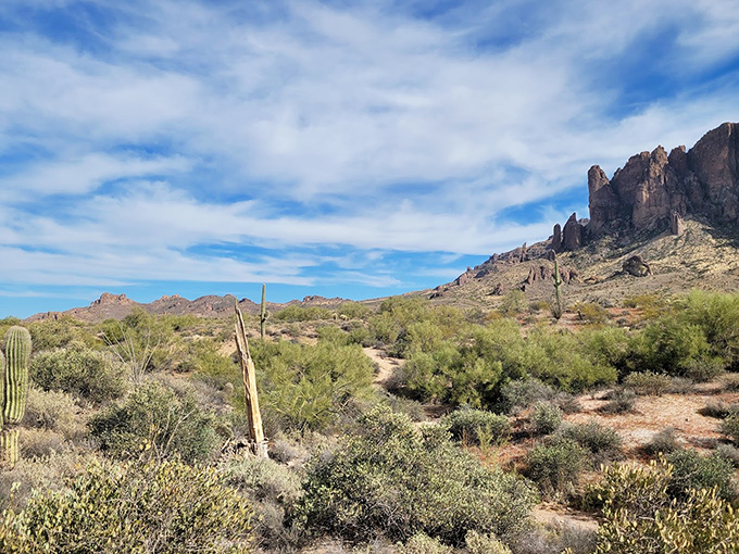 Dramatic rock formations at Lost Dutchman create a skyline that makes downtown Phoenix seem downright boring.