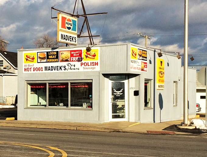 This unassuming corner spot has been satisfying Hammond's hot dog cravings for years. Gray building, colorful flavors.