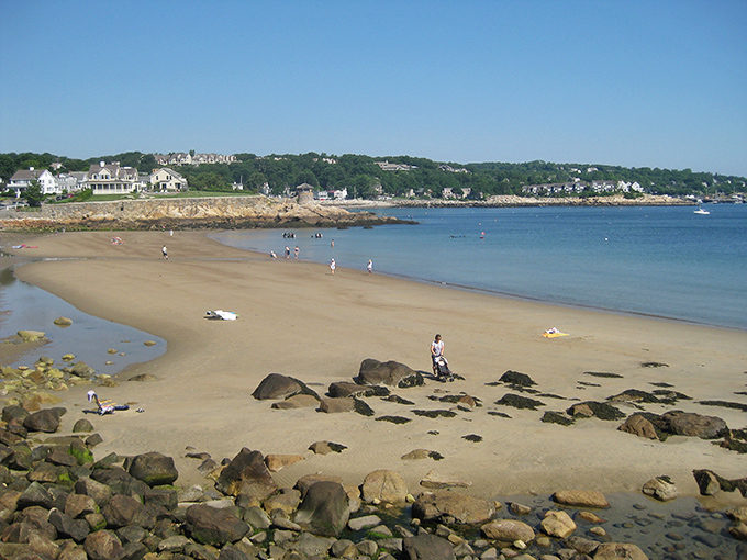 Front Beach in Rockport offers the perfect blend of sand, rocks, and quintessential New England coastal views.