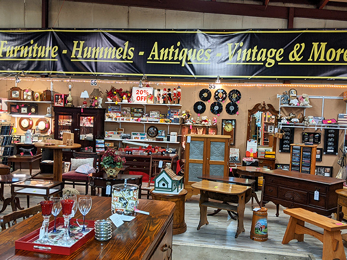 Vintage vignettes and modern treasures. Inside Harpers Ferry's market, carefully curated booths display collections that took decades to assemble.