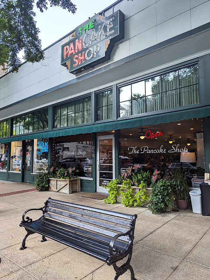 That unassuming green awning shelters pancake perfection that's worth setting your alarm for, even on vacation.