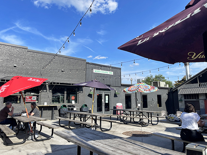 Fat Matt's distinctive round building has been calling rib lovers for decades. The neon sign says "open" but really means "come home."