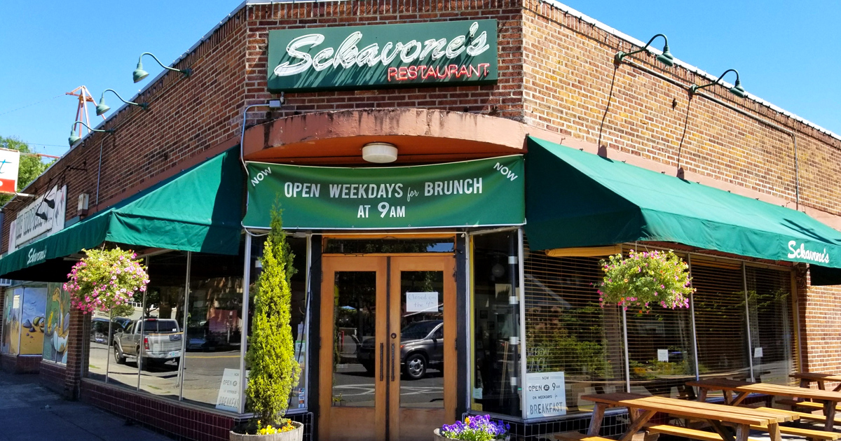 The iconic green awning of Sckavone's welcomes hungry Portlanders like an old friend who always knows exactly what you need.