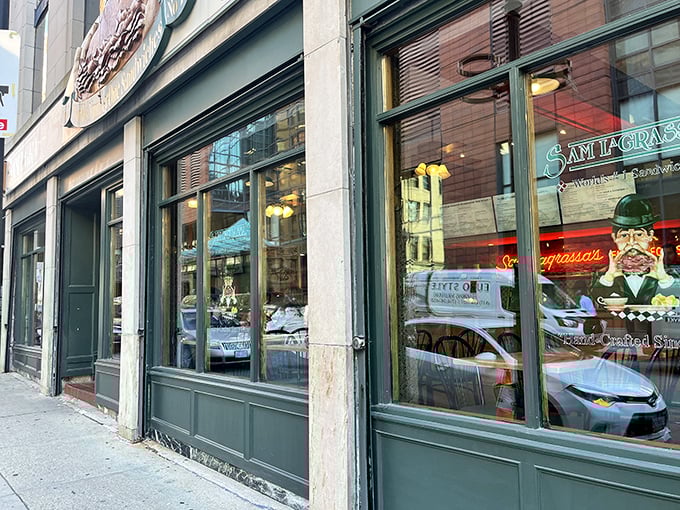 Stroll past this classic storefront, where large windows offer a peek at the legendary, hand-crafted sandwiches waiting for you inside.