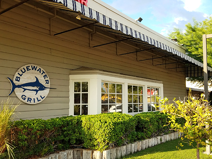 Desert oasis alert! Bluewater Grill's modern exterior belies the seafood treasures within. Like finding Atlantis in a Phoenix strip mall.