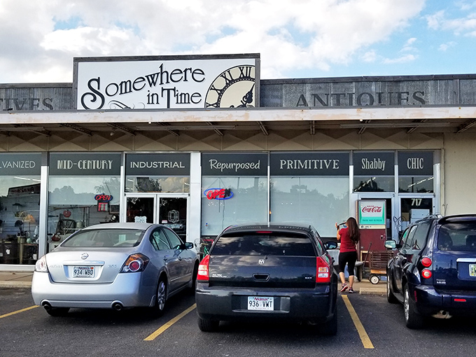 Under Arkansas blue skies, Somewhere In Time Antique Mall stands like a portal to the past, inviting treasure hunters with its unassuming charm.