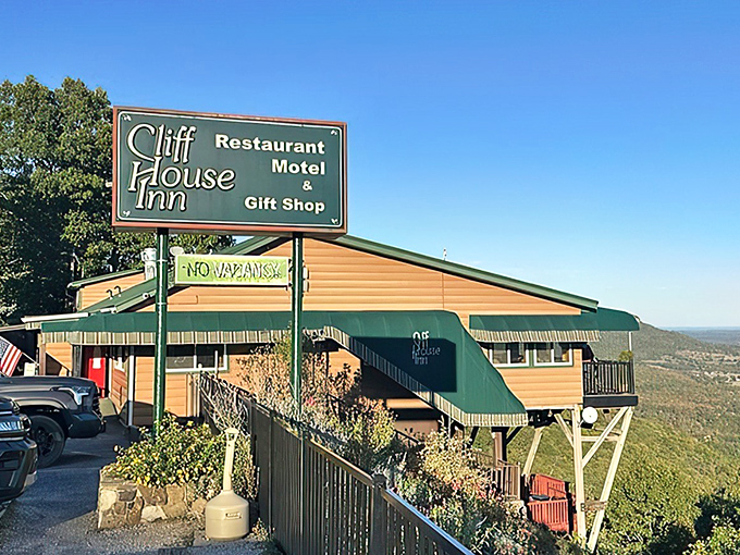 The unassuming exterior of Cliff House Inn belies the culinary treasures and breathtaking views waiting inside. Road trip paradise found!