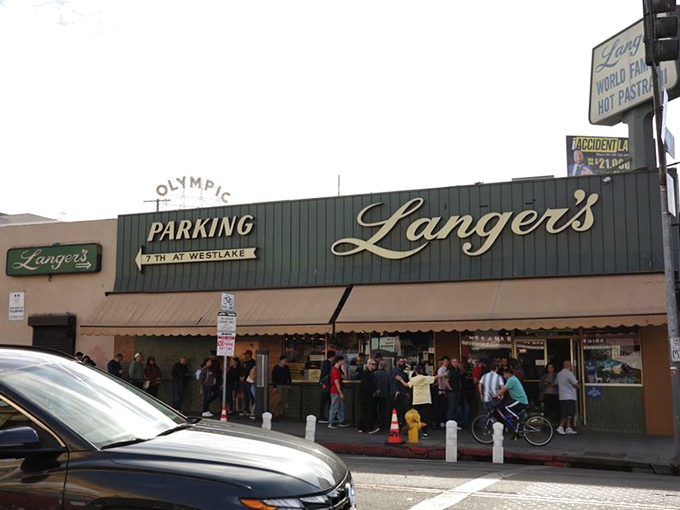 The iconic Langer's sign stands proudly against the LA sky, a beacon of hope for the pastrami-deprived masses since 1947.