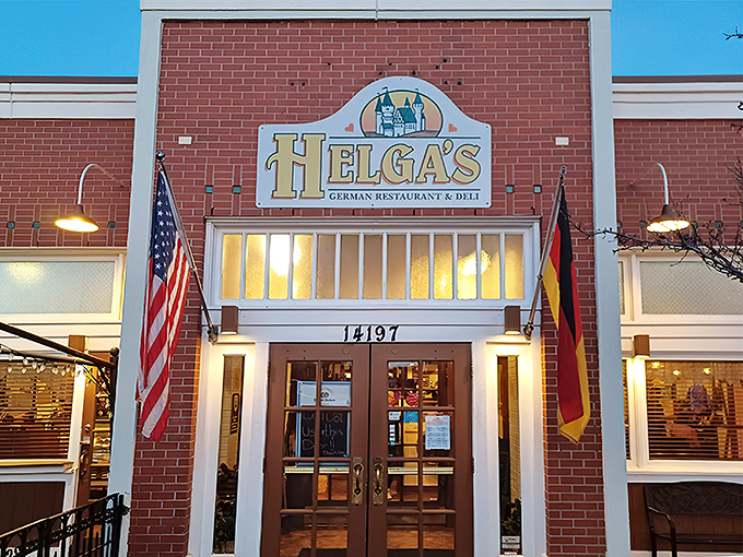 Helga's brick facade welcomes you with American and German flags flanking the entrance&mdash;a perfect diplomatic summit for your appetite.