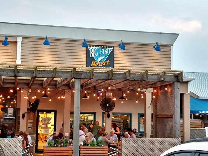 The iconic blue and white checkered sign welcomes hungry seafood pilgrims. Like a lighthouse for your stomach guiding you to flavor shores.