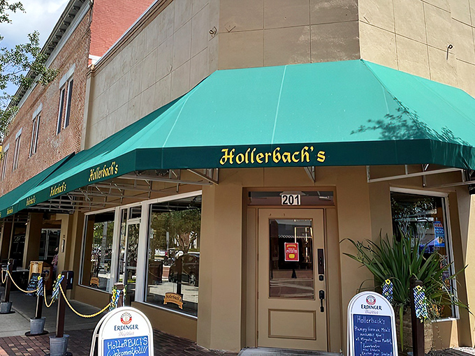 Historic downtown Sanford welcomes you with its charming clock tower and Hollerbach's iconic green awning. German gem&uuml;tlichkeit awaits just steps from these brick-paved streets.