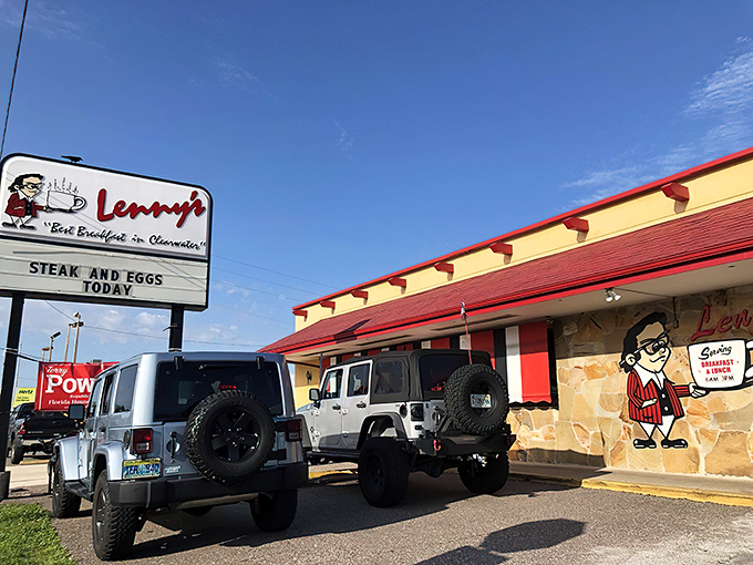 Lenny's iconic storefront welcomes hungry patrons with its cheerful red awning and promise of "Best Breakfast in Clearwater" &ndash; a bold claim they consistently back up.