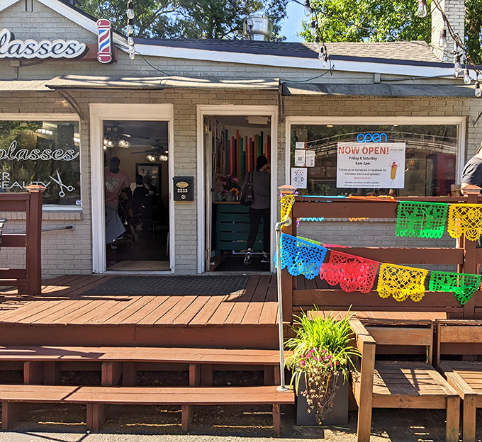 The unassuming brick exterior of Poco Loco belies the culinary treasures within. Colorful papel picado banners add a festive touch to this Kirkwood gem.