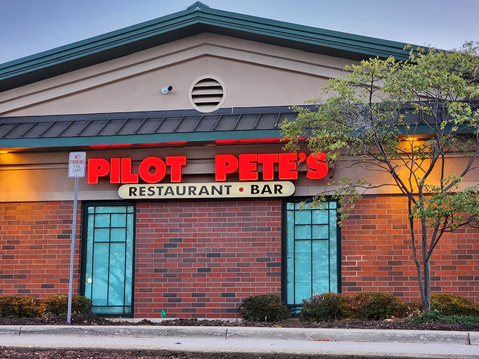 The unassuming exterior of Pilot Pete's in Schaumburg hides a wonderland of aviation treasures and culinary delights waiting inside.