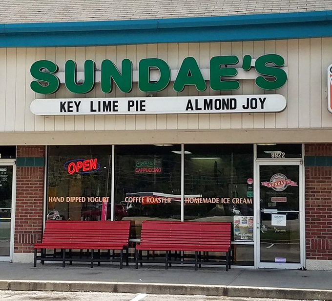 That teal sign isn't just advertising ice cream&mdash;it's a beacon of hope in a world of mediocre desserts. Sundae's unpretentious storefront promises homemade bliss waiting inside.