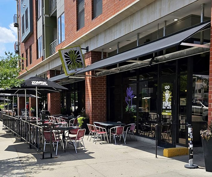 The unassuming exterior of Zombie Burger belies the apocalyptic culinary adventure within. Des Moines' East Village never looked so deliciously dangerous.