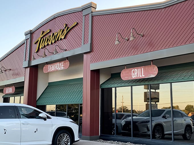 The unmistakable red exterior of Tucson's beckons like a beacon for beef lovers. Western charm meets Midwest hospitality at this Salina staple.