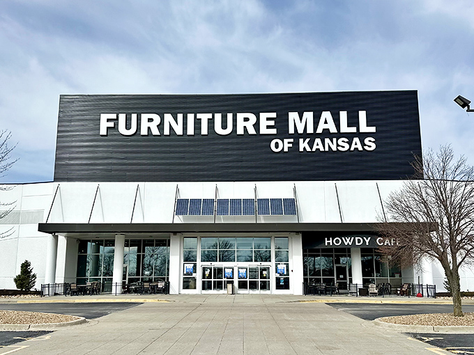 The exterior promises what lies within—a furniture wonderland that makes IKEA look like a corner shop. Kansas's answer to furniture dreams.