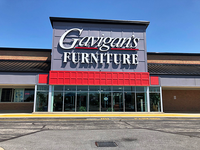 The iconic Gavigan's storefront stands proud in Glen Burnie, its gray and red exterior promising furniture adventures within. Like a beacon for weary sofas seekers everywhere.