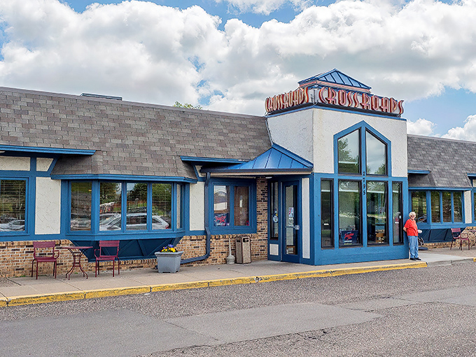 The blue-trimmed exterior of Crossroads Delicatessen stands like a beacon of comfort food in Minnetonka. No wonder locals line up on Mother's Day!