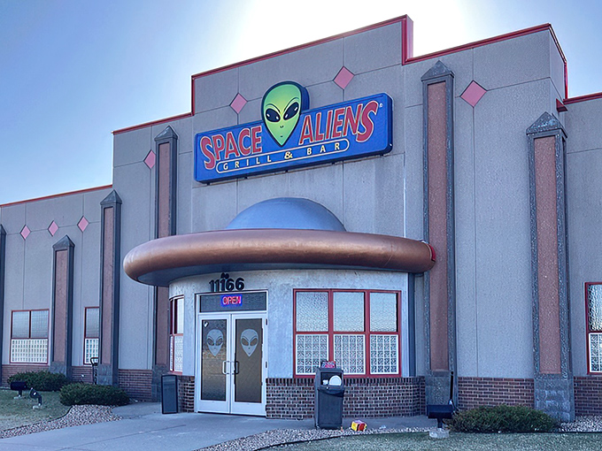 The mothership has landed in Albertville! Space Aliens Grill & Bar's unmistakable facade promises an otherworldly dining adventure before you even step inside.