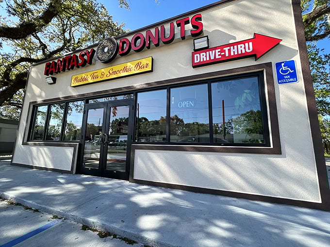 The unassuming exterior of Fantasy Donuts belies the culinary treasures within. Early birds line up before dawn for first dibs on freshly fried delights. 