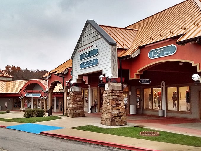 The distinctive copper-colored roofs and charming architectural details welcome shoppers to this Lake of the Ozarks retail paradise.