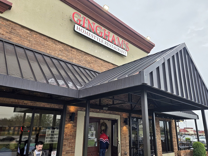 The brick exterior of Gingham's proudly announces "OPEN 24 HRS" &ndash; a beacon of hope for hungry night owls and early birds alike.