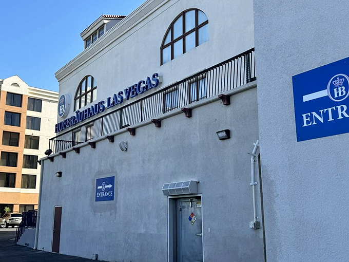 The imposing fa&ccedil;ade of Hofbr&auml;uhaus Las Vegas stands like a Bavarian embassy in the desert, promising authentic German delights within.