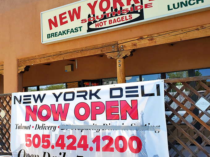 The unassuming storefront promises "HOT BAGELS" like a whispered secret between New Yorkers. This little slice of the Big Apple in Santa Fe is worth seeking out.