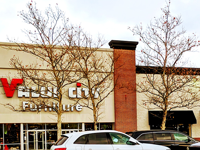 The iconic red "V" beckons furniture enthusiasts like a beacon of home design possibilities. Value City's Boardman location promises adventures in comfort ahead.