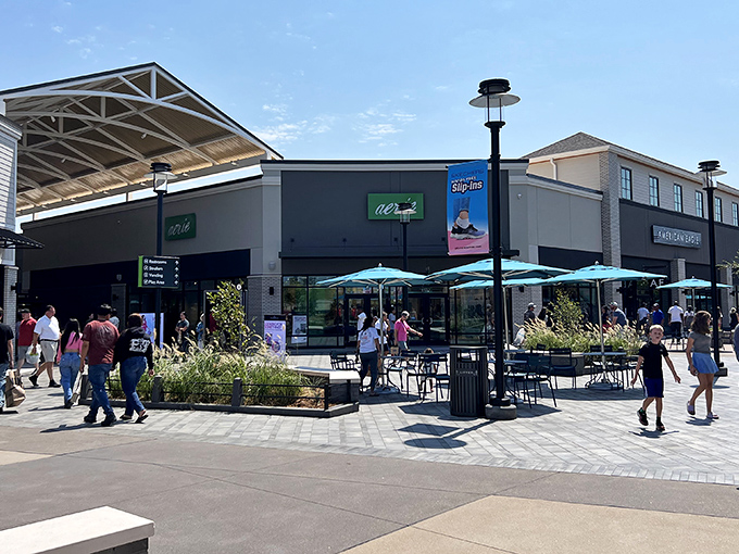 The modern fa&ccedil;ade of Tulsa Premium Outlets welcomes bargain hunters with its clean lines and inviting walkways&mdash;retail therapy's promised land in Jenks.