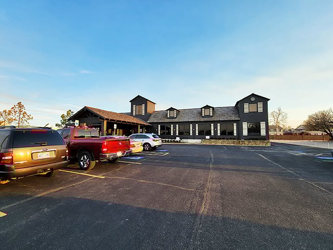 The rustic-meets-refined exterior of Ranch Steakhouse stands as Oklahoma City's temple to exceptional beef, promising carnivorous delights within those welcoming walls.