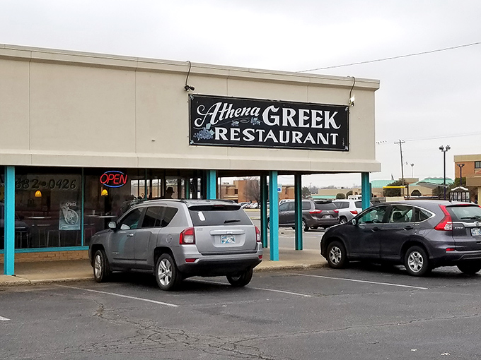 The unassuming exterior of Athena Greek Restaurant proves once again that culinary treasures often hide in plain sight.