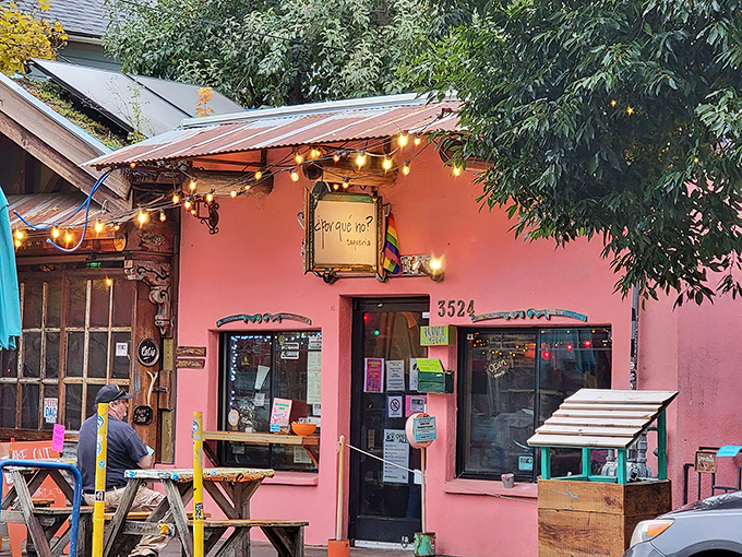 A colorful street-side oasis where Portland's gray skies surrender to the vibrant spirit of Mexico. The pink exterior practically screams "happiness served here!" 