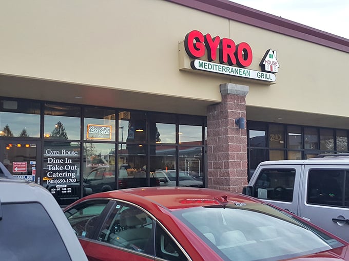 The unassuming storefront of Gyro House Mediterranean Grill stands like a beacon of flavor in Beaverton's retail landscape. Mediterranean magic awaits inside.