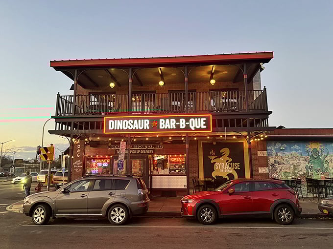 The brick-and-mortar manifestation of carnivorous dreams, Dinosaur Bar-B-Que's Syracuse location promises smoke-kissed delights behind its unpretentious exterior.