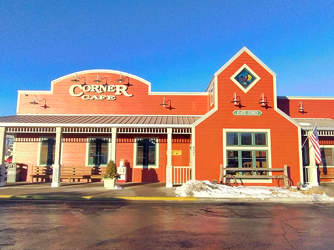 The bright orange exterior of Corner Cafe stands like a beacon of breakfast hope, promising comfort food worth every mile of your journey.