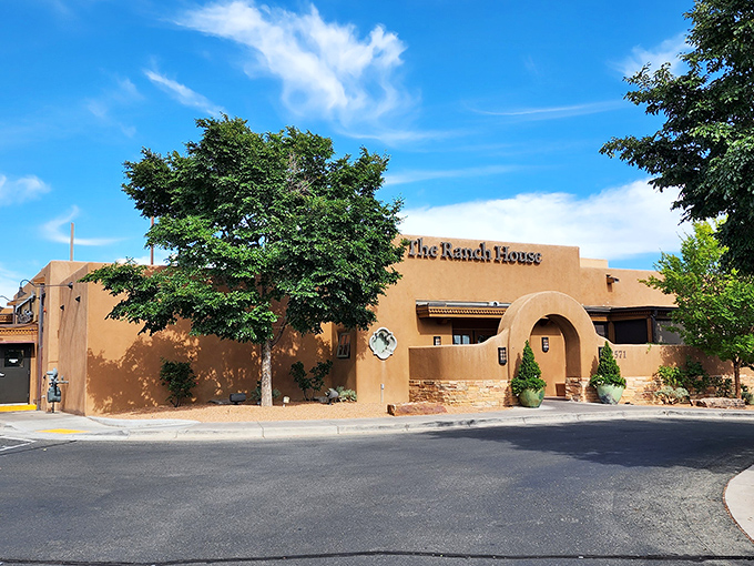 Adobe walls and southwestern charm welcome you to The Ranch House, where Santa Fe's best-kept BBQ secret hides behind an unassuming facade.