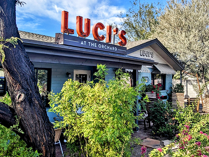 The mint-green exterior with its jaunty striped awning practically whispers, "Come in, the pancakes are calling." A charming first impression that promises good things inside.