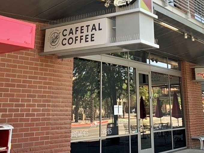 The sign says coffee, but what it really advertises is salvation from mediocre morning routines. Cafetal's exterior promises Colombian coffee excellence in the heart of Tempe.
