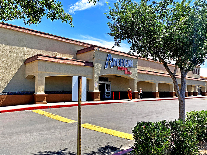 The unassuming exterior of American Discount Foods in Mesa hides a treasure trove of bargains within. Desert sunshine can't outshine these deals!