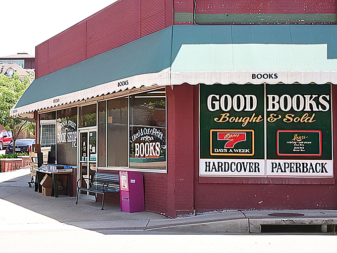 The vibrant red and blue exterior of Dickson Street Bookshop stands like a literary oasis in Fayetteville, promising adventures between covers rather than passport stamps.