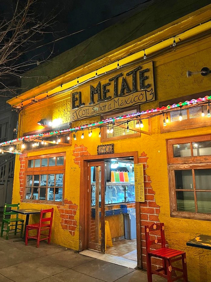 That sunshine-yellow exterior isn't just a building&mdash;it's a mood-altering device that says "happiness served daily." The colorful chairs outside are just a preview of the fiesta within.