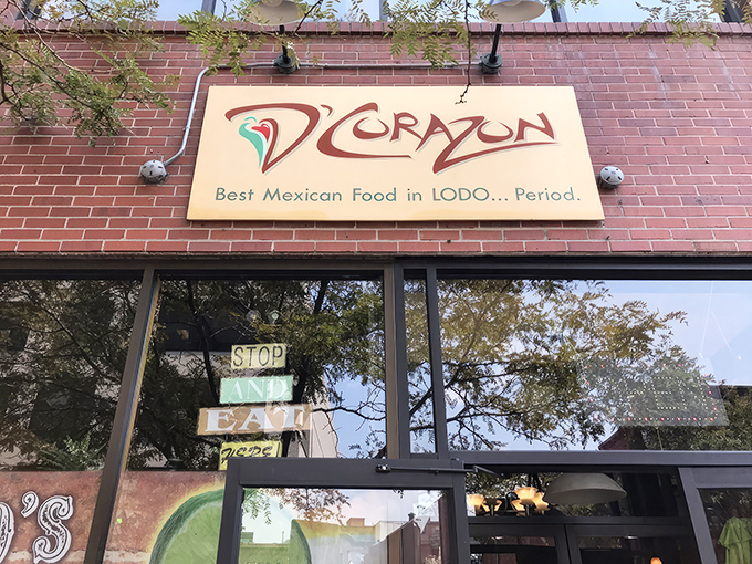 Brick, bold, and unabashedly confident &ndash; D'Corazon's exterior makes a simple promise with its "Best Mexican Food in LODO" claim that the kitchen fully intends to keep.