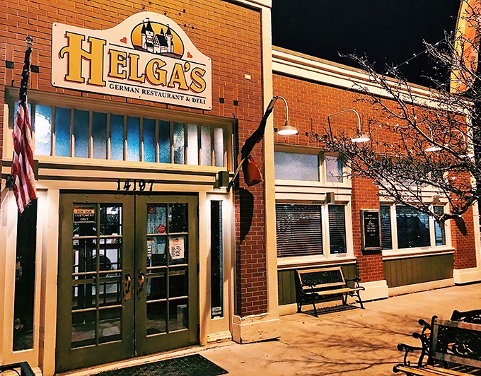 Helga's brick facade welcomes you with American and German flags flanking the entrance&mdash;a perfect diplomatic summit for your appetite.